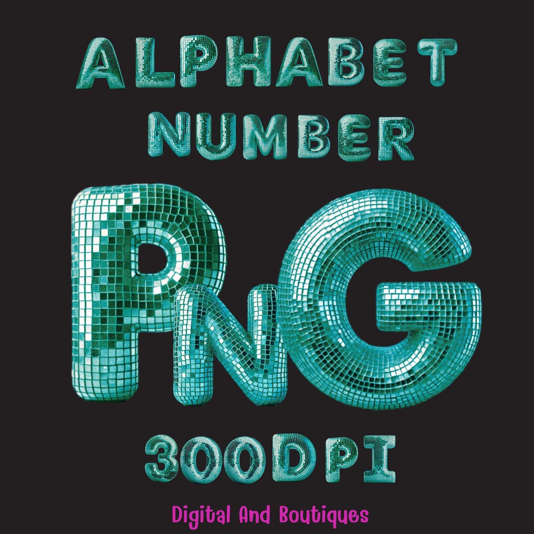 Disco Alphabet PNG, 3D Alphabet, Green Disco Alphabet, Clipart Letters ...