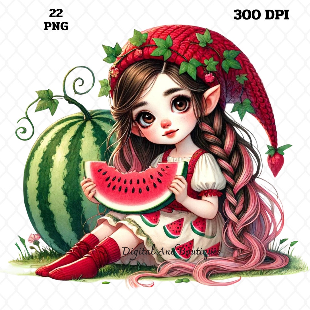 Watermelon Gnome Clipart, Cute Gnome PNG, Summer Clipart, Summer Gnome ...