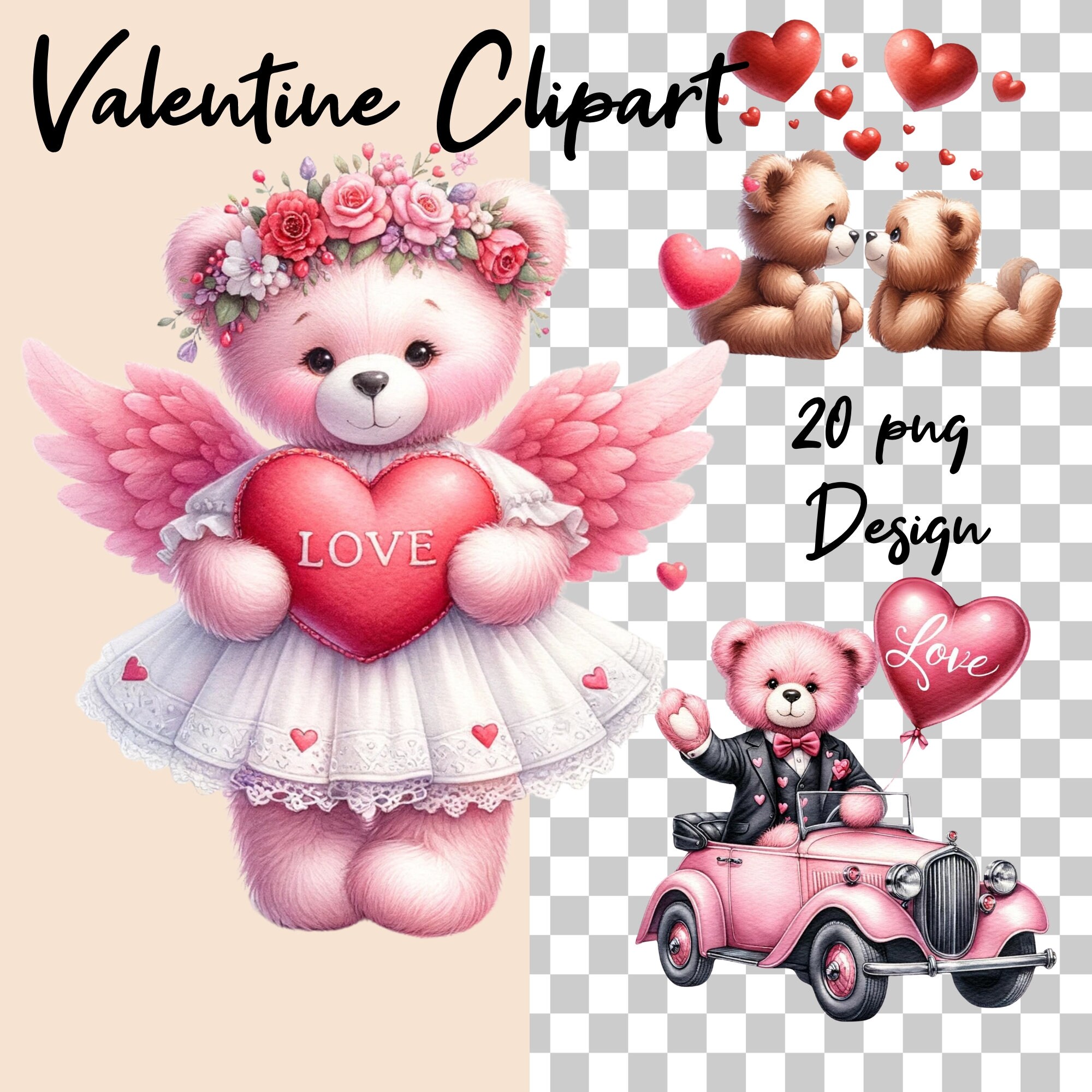 Watercolor Valentine Bear Clipart, PNG Transparent Background ...