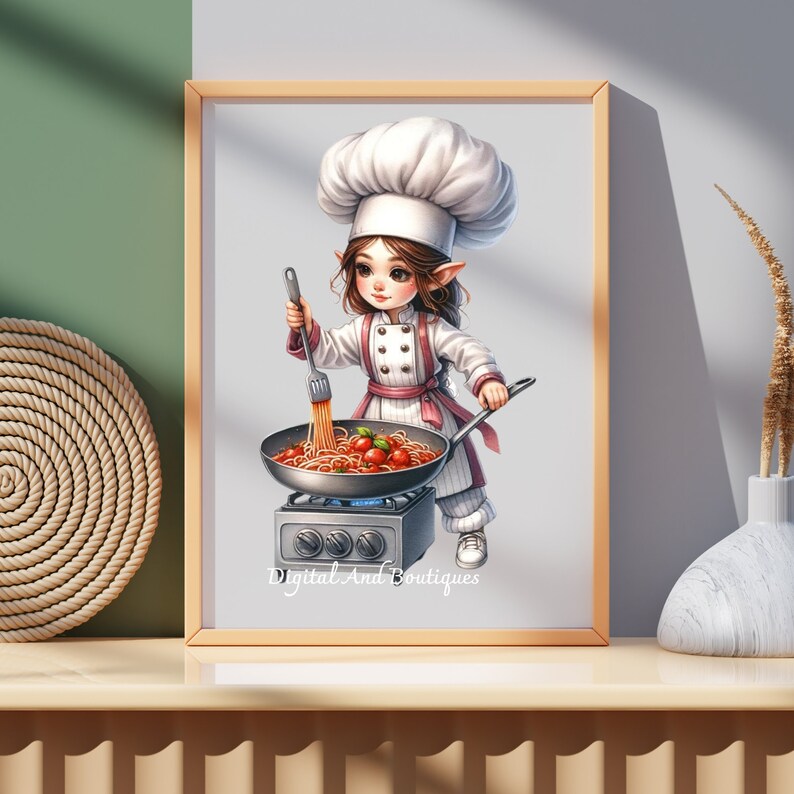 Chef Gnome Girl Clipart: Kitchen Decor PNG Bundle (digital Print) - Etsy