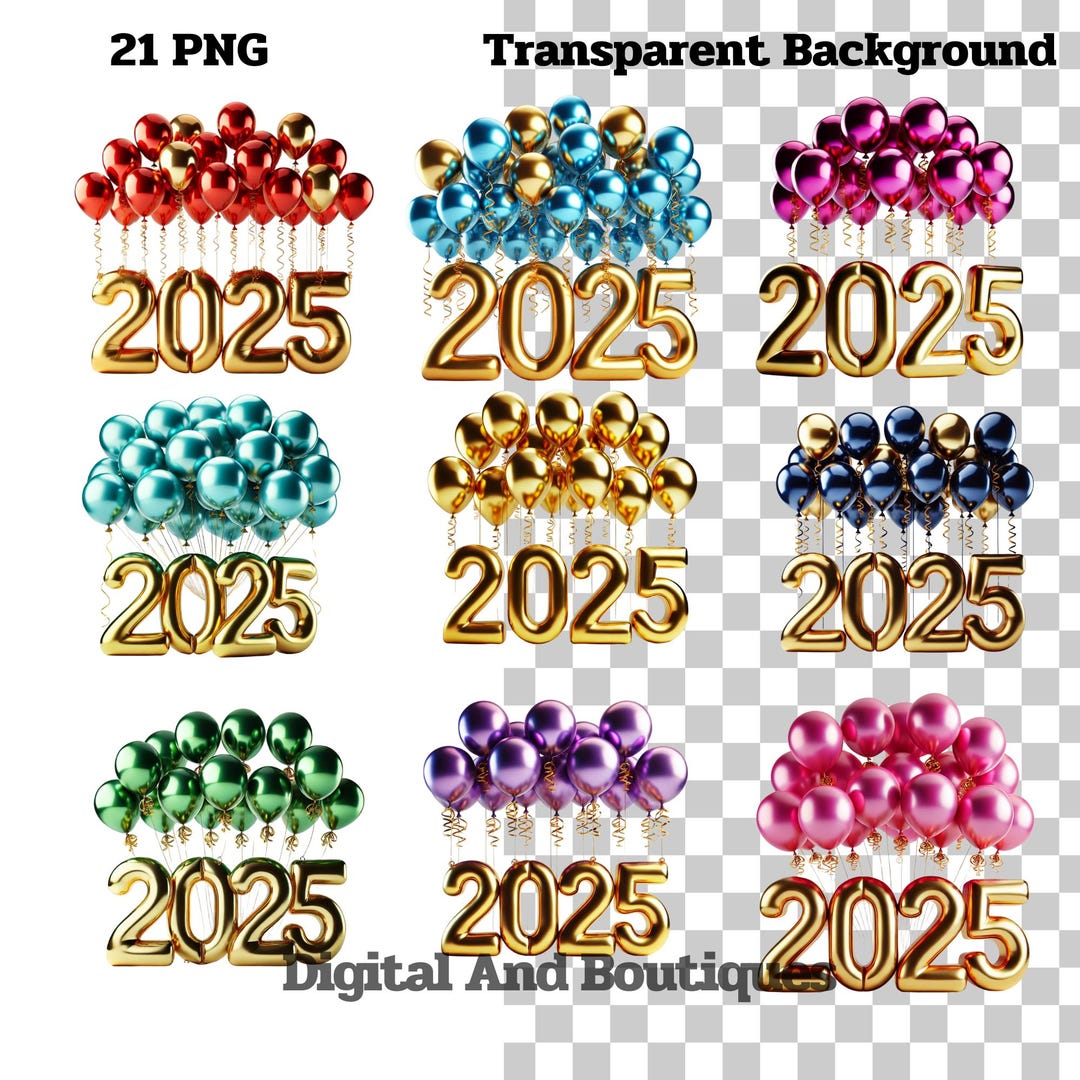2025 Balloon Clipart Bundle, Balloon Foil PNG, Holiday Clipart ...