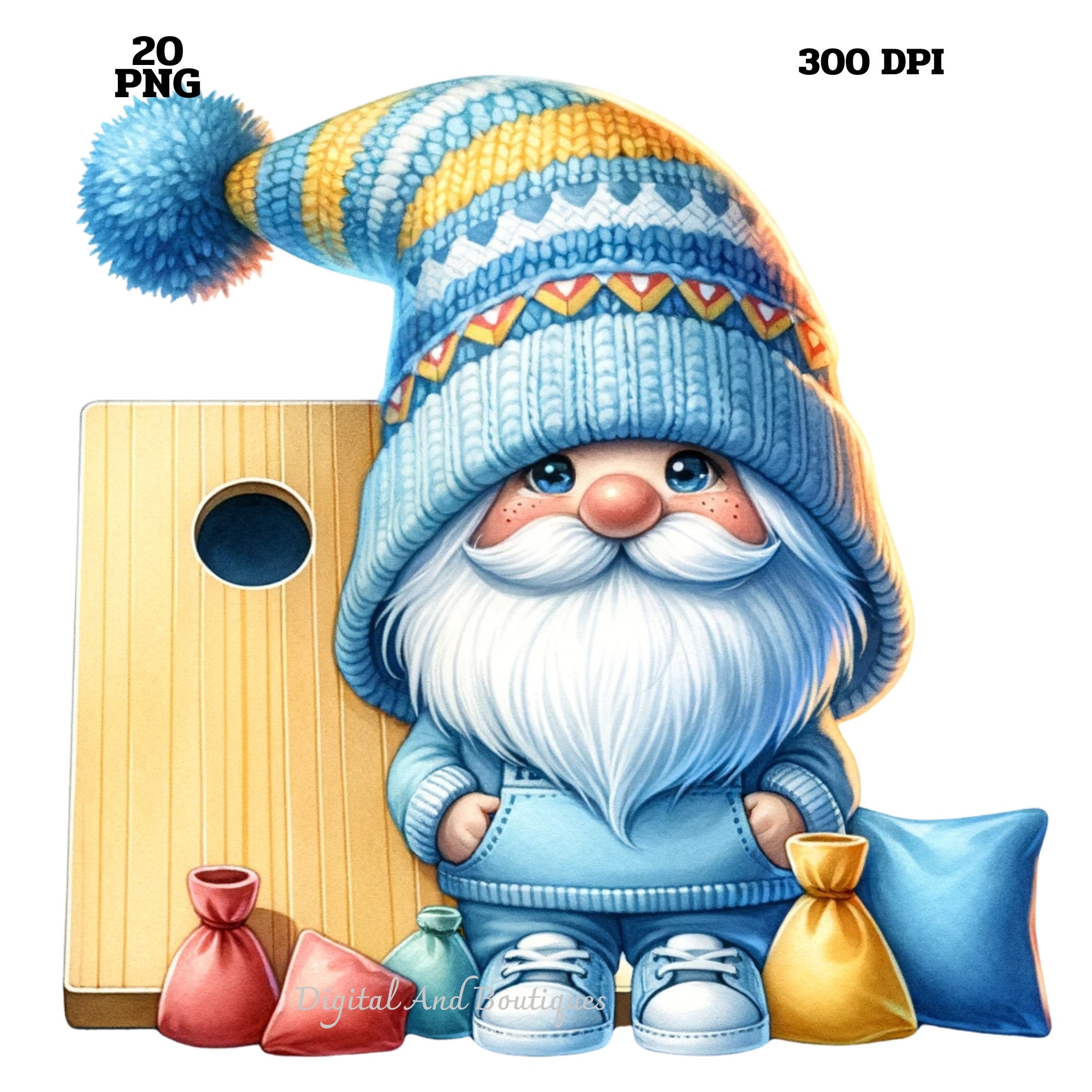 Cornhole Gnome Clipart, Lawn Game Clipart, Gnome Illustration, Cornhole ...