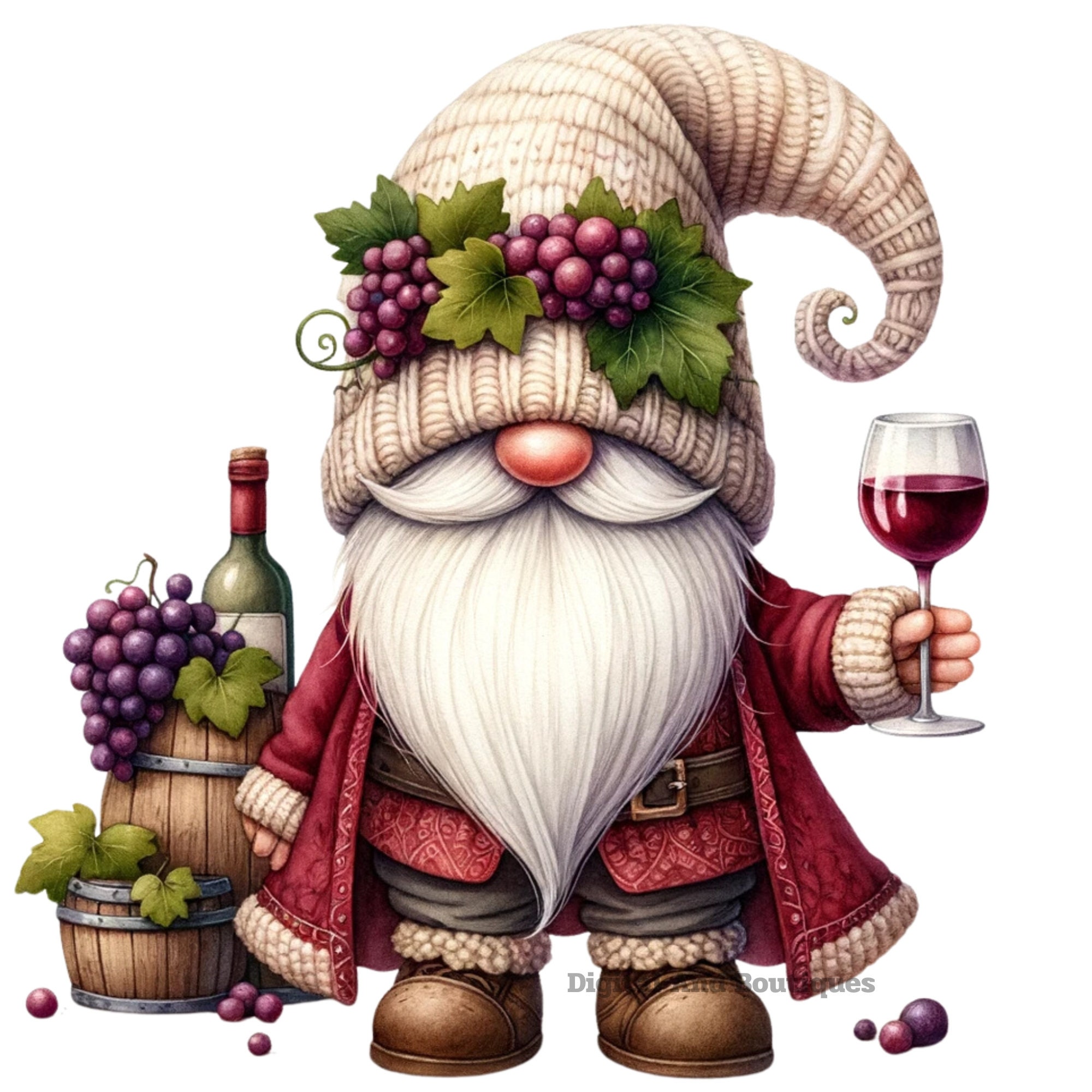 Wine Gnome Clipart, Gnome Drinking, Whimsical Wine Gnome Clipart ...