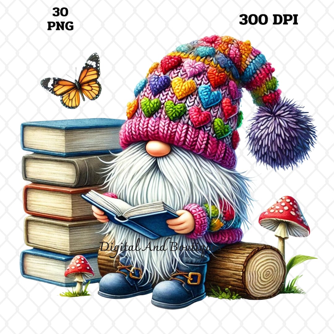 Gnome Book PNG, Book Gnome Clipart, Cute Gnome Illustrations, Digital ...