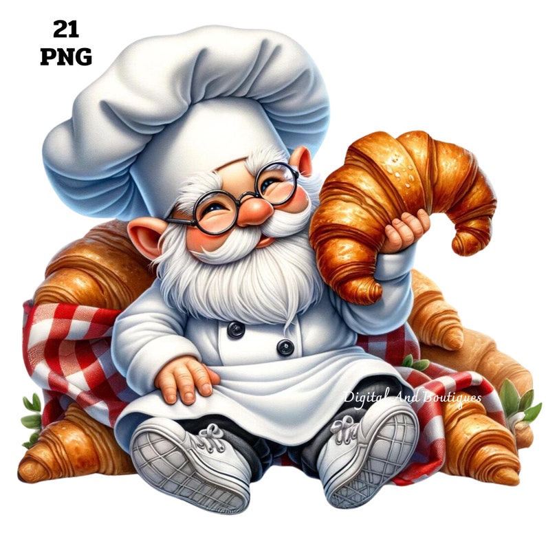 Croissant Gnome Clipart, Chef Gnome, Pastry Gnome, Croissant PNG, Chef ...
