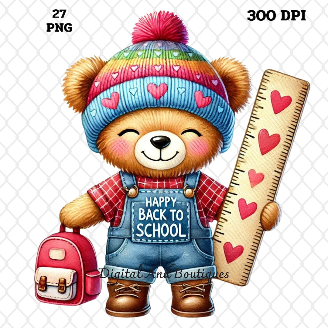 Teddy Bear Clipart, Back to School, Bear Clipart, Watercolor Teddy Bear ...