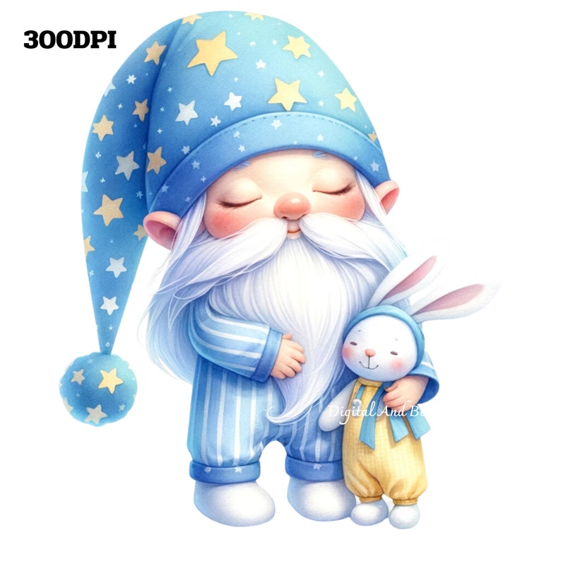Sleeping Gnome Clipart, Pajamas Gnome, Nursery Wall Art, Nursery Room ...