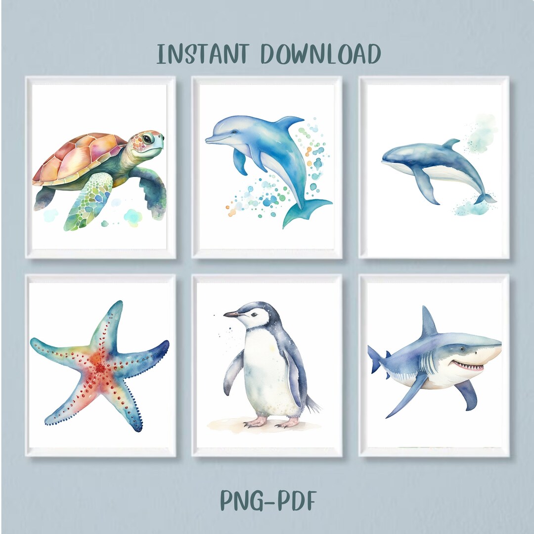 Set of 6 Sea Animal Prints Nursery Decor Nursery Wall Art - Etsy