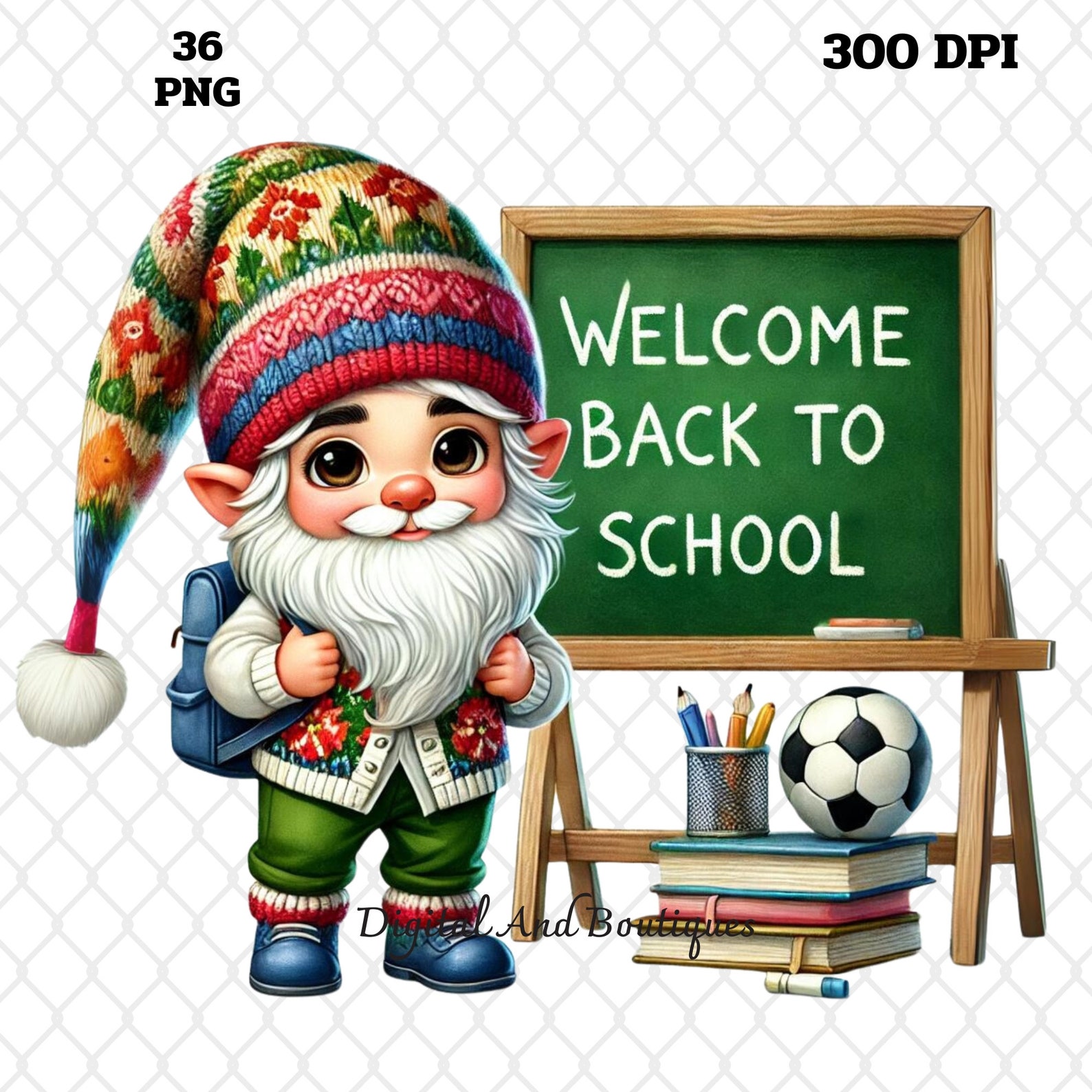 Back to School Boy Gnome, Back to School Clipart PNG, Classroom Decor ...