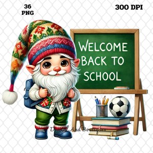 Back to School Boy Gnome, Back to School Clipart PNG, Classroom Decor ...