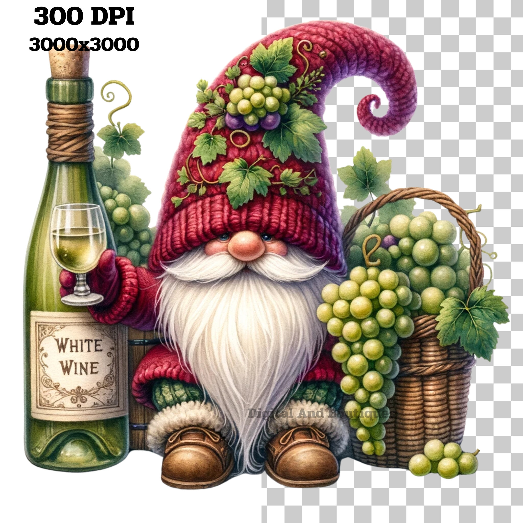 Wine Gnome Clipart, Gnome Drinking, Whimsical Wine Gnome Clipart PNG ...