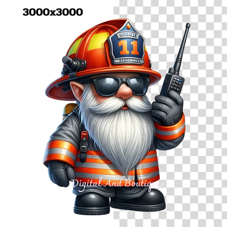 Firefighter Gnome Clipart, Fireman Gnome PNG, Rescue Gnome Clipart ...
