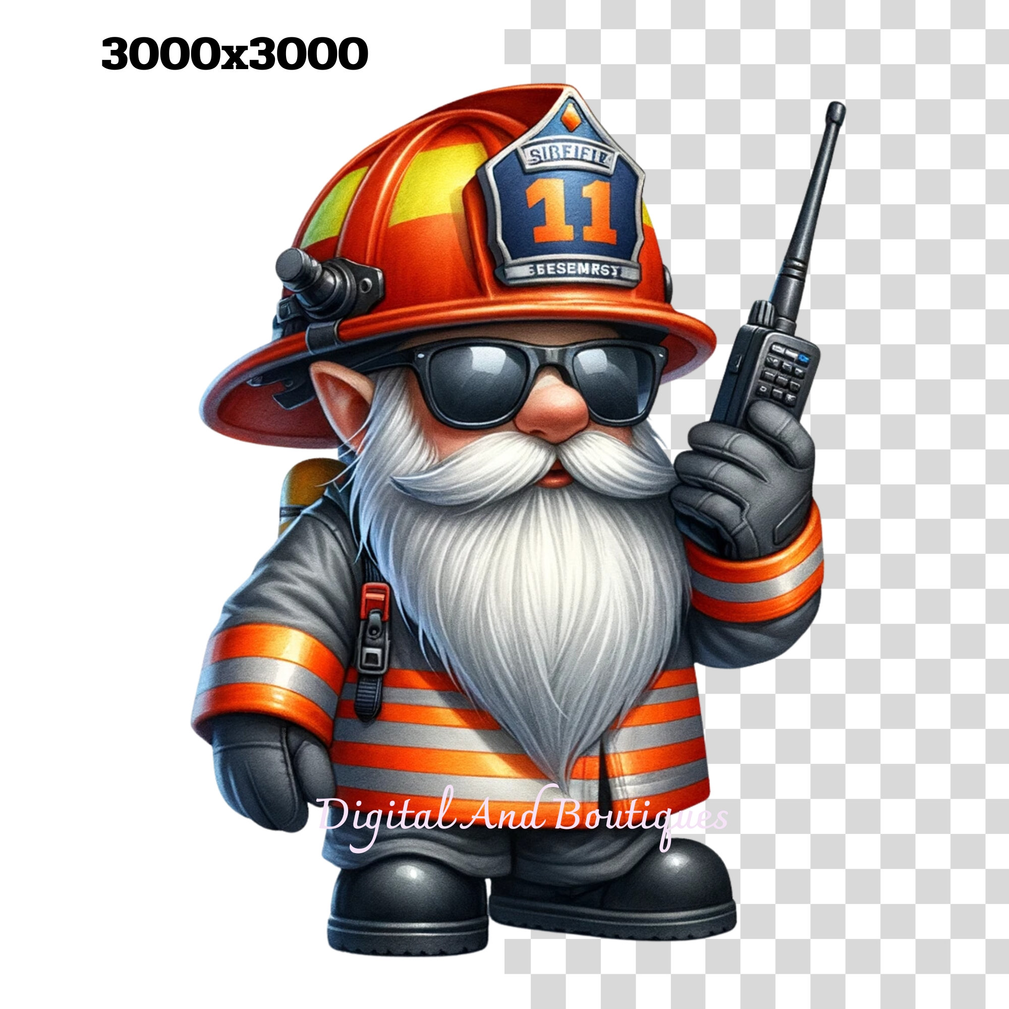 Firefighter Gnome Clipart, Fireman Gnome PNG, Rescue Gnome Clipart ...