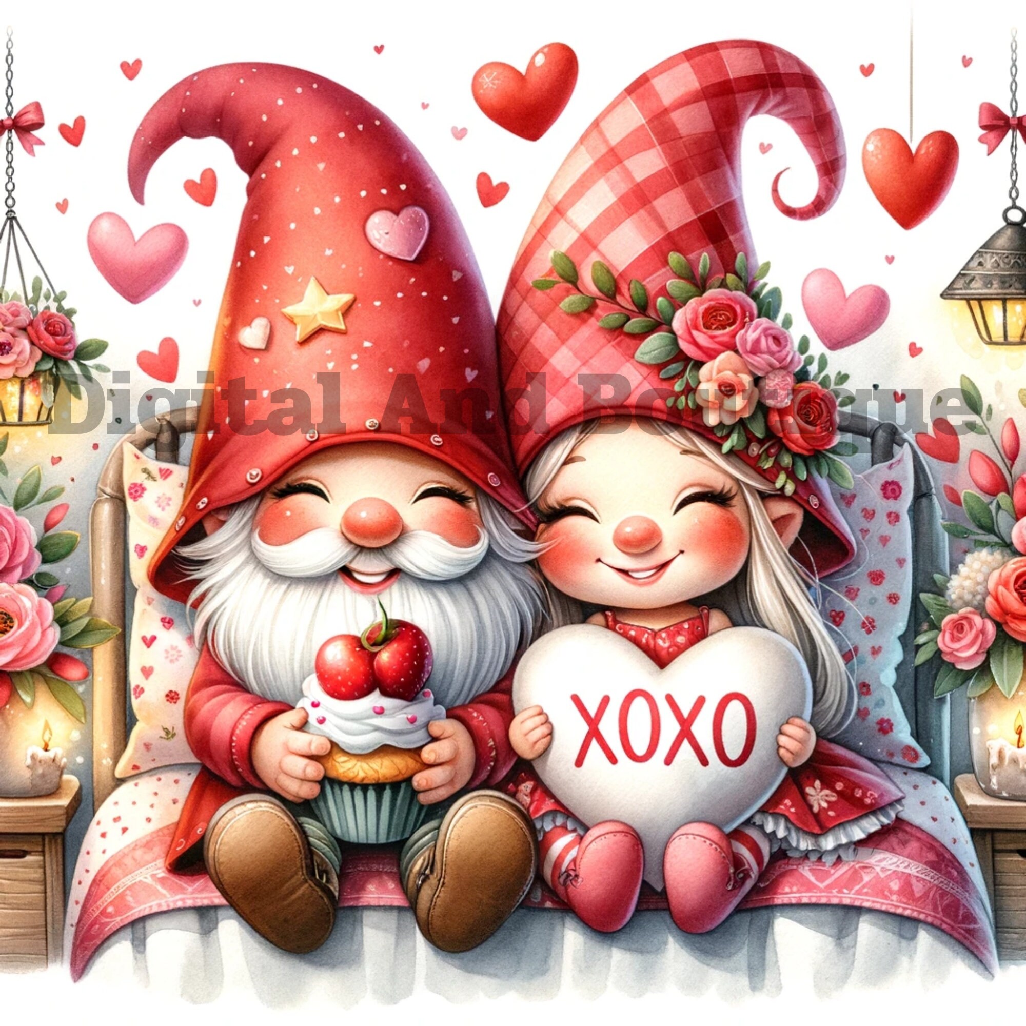 Gnome Valentine Couple Clipart,10 PNG Transparent Background, Valentine's Day, Love Couple ...