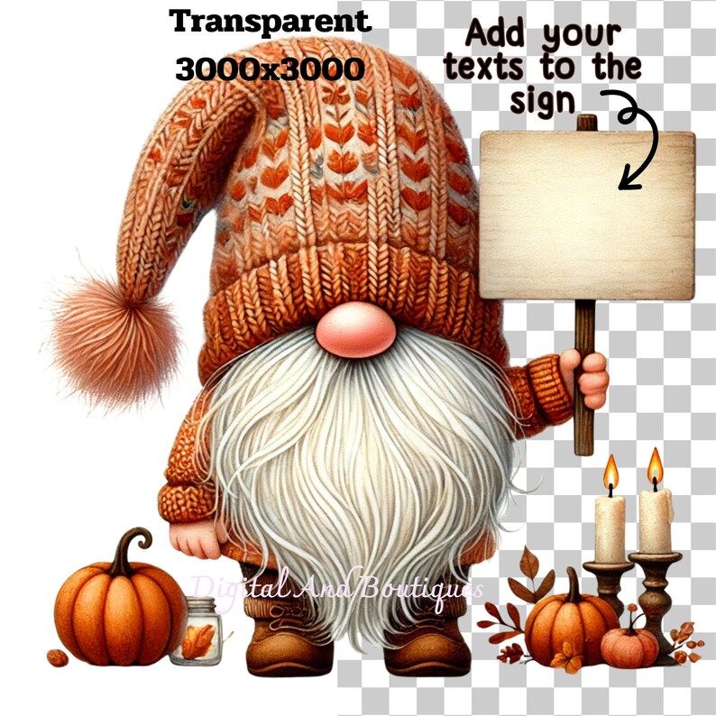 Thanksgiving Gnomes, Fall Gnome Clipart, Gnome Holding Sign Clipart ...