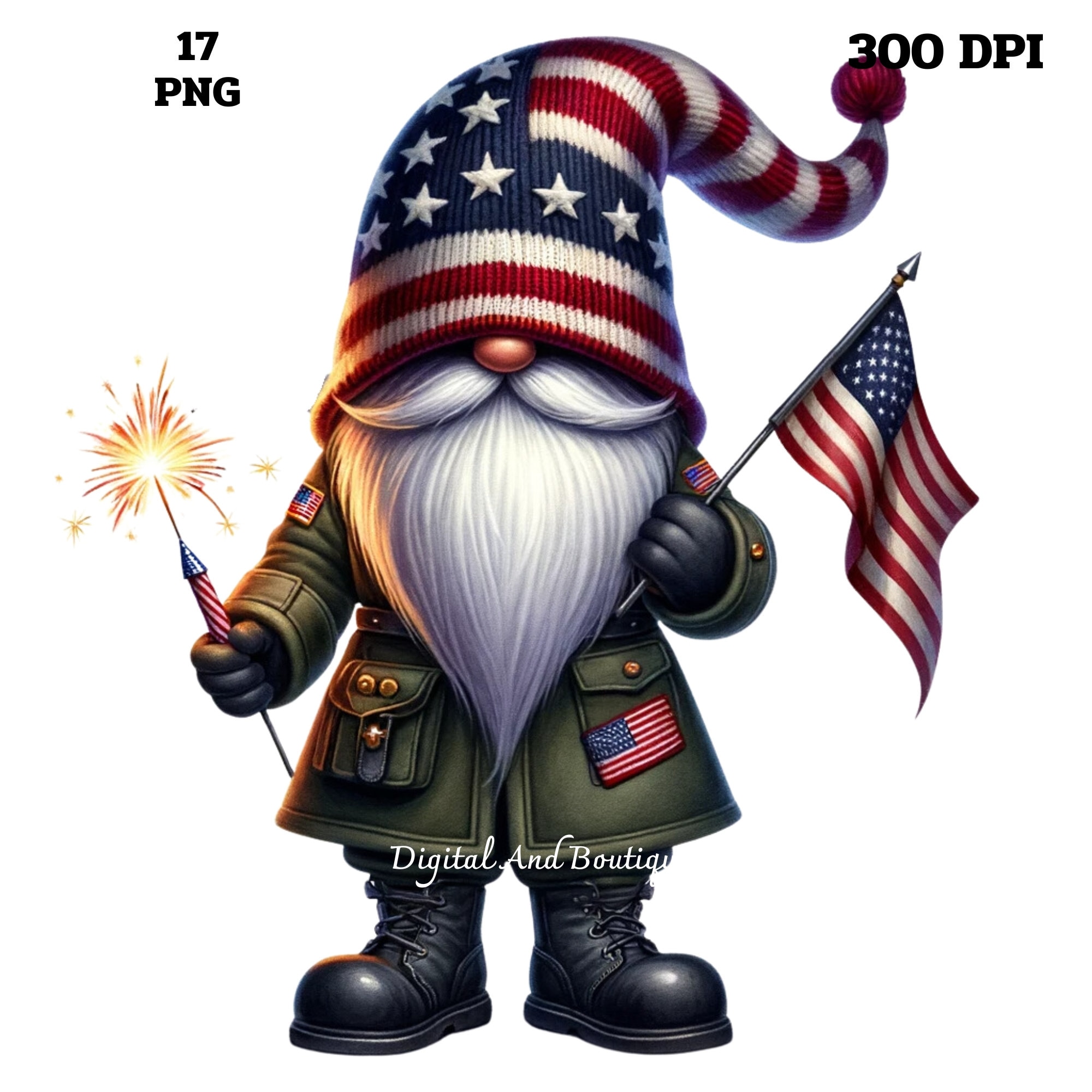Soldier Gnome Sublimation, Patriot Gnome, Watercolor Gnomes Clipart ...