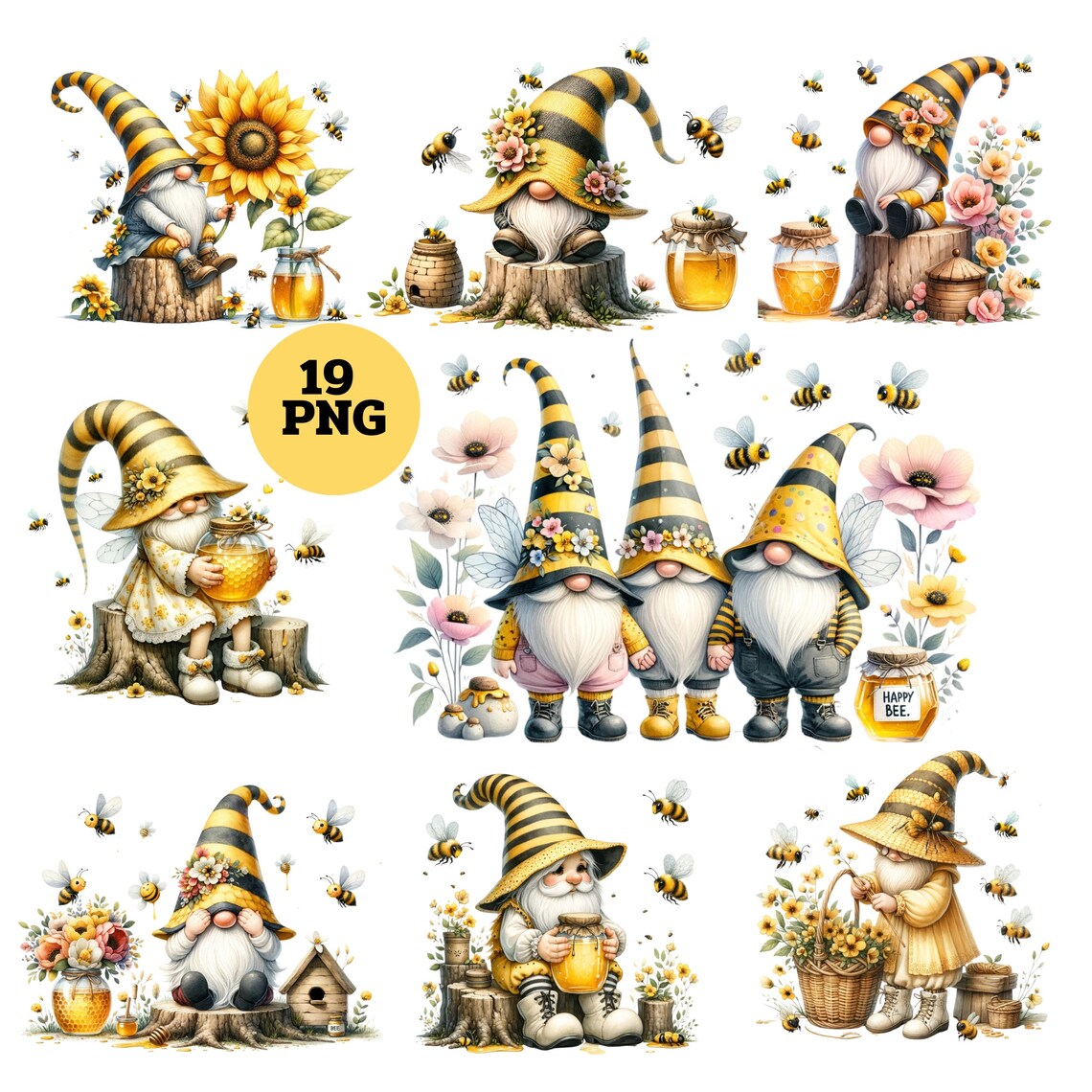 Honey Bee Gnomes Clipart, Gnome Clipart, Honey Bee Clipart, Bee Gnome ...