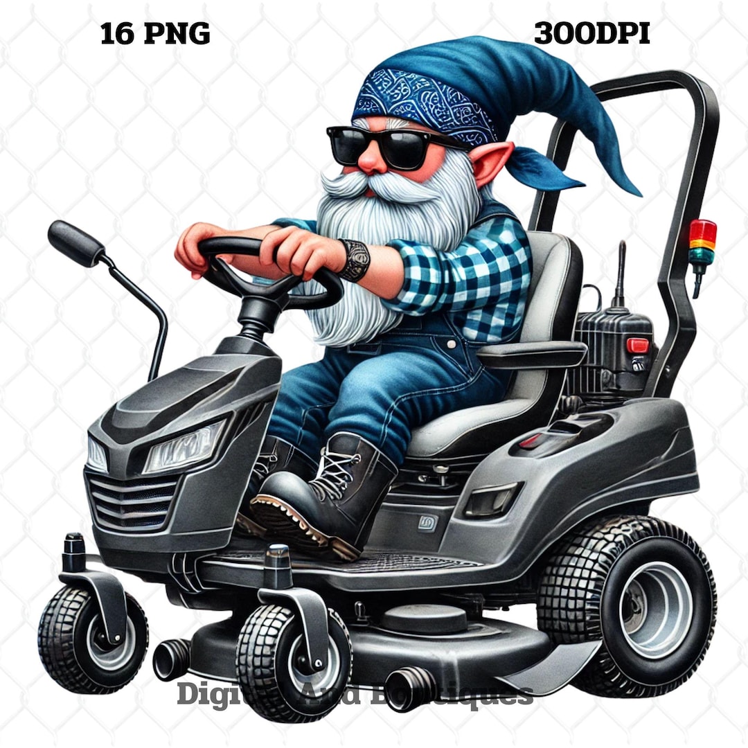 Lawn Mower Gnome Clipart: Mechanic PNG, Grass Cutting Art (digital ...