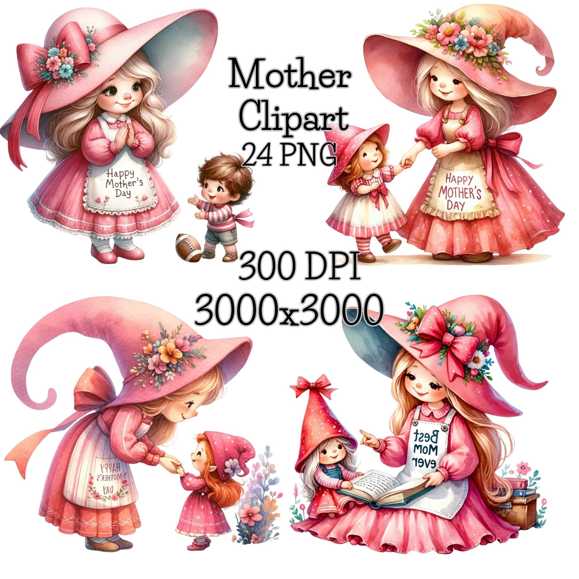 Mother's Day, Mother Gnome PNG, 24 Clipart Bundle, Mother Gnome, Mother ...