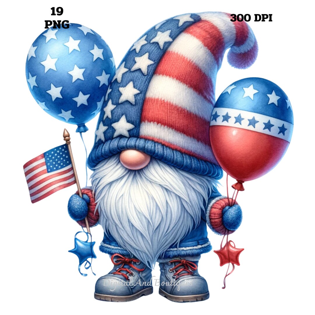 Patriot Gnome, Watercolor Gnomes Clipart, Clipart Bundle, Gnomes PNG ...