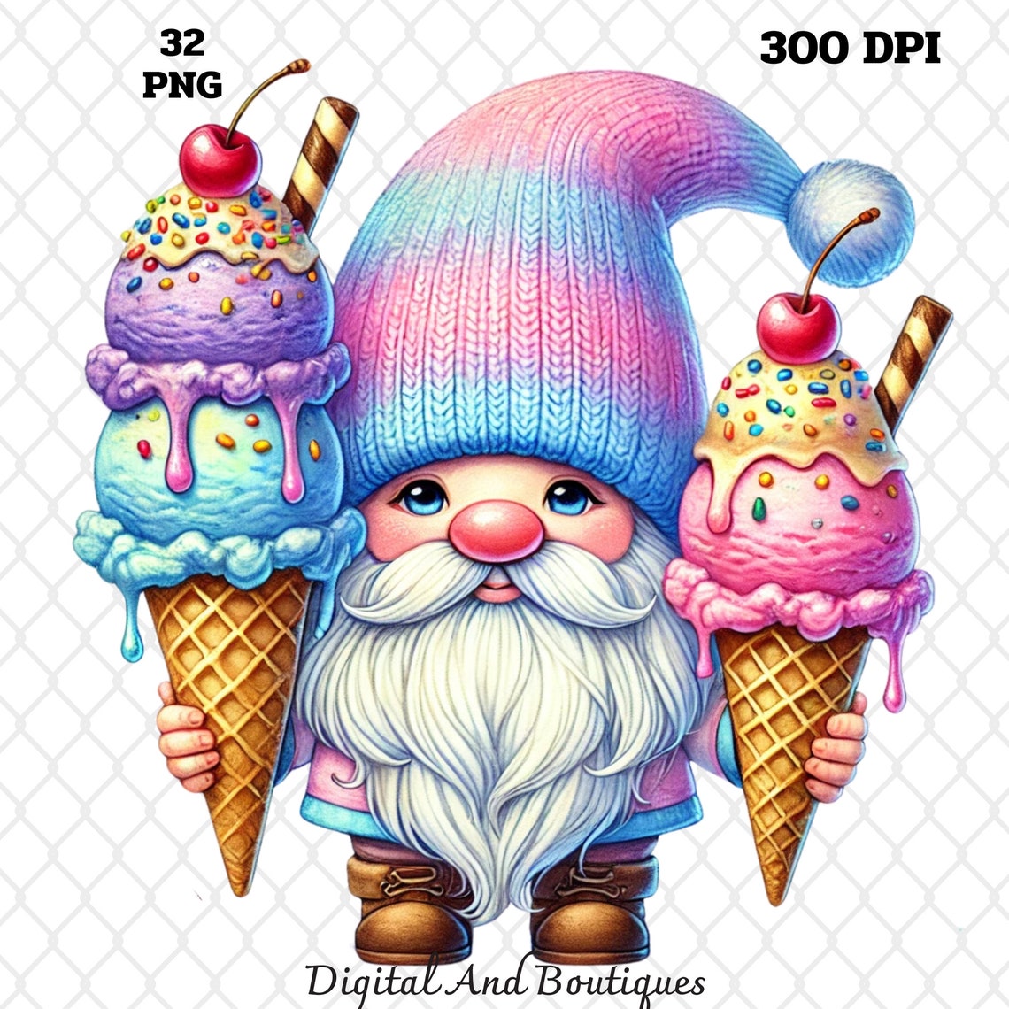 Ice Cream Gnome Watercolor, Chocolate Gnome, Summer Gnomes Png, Ice ...