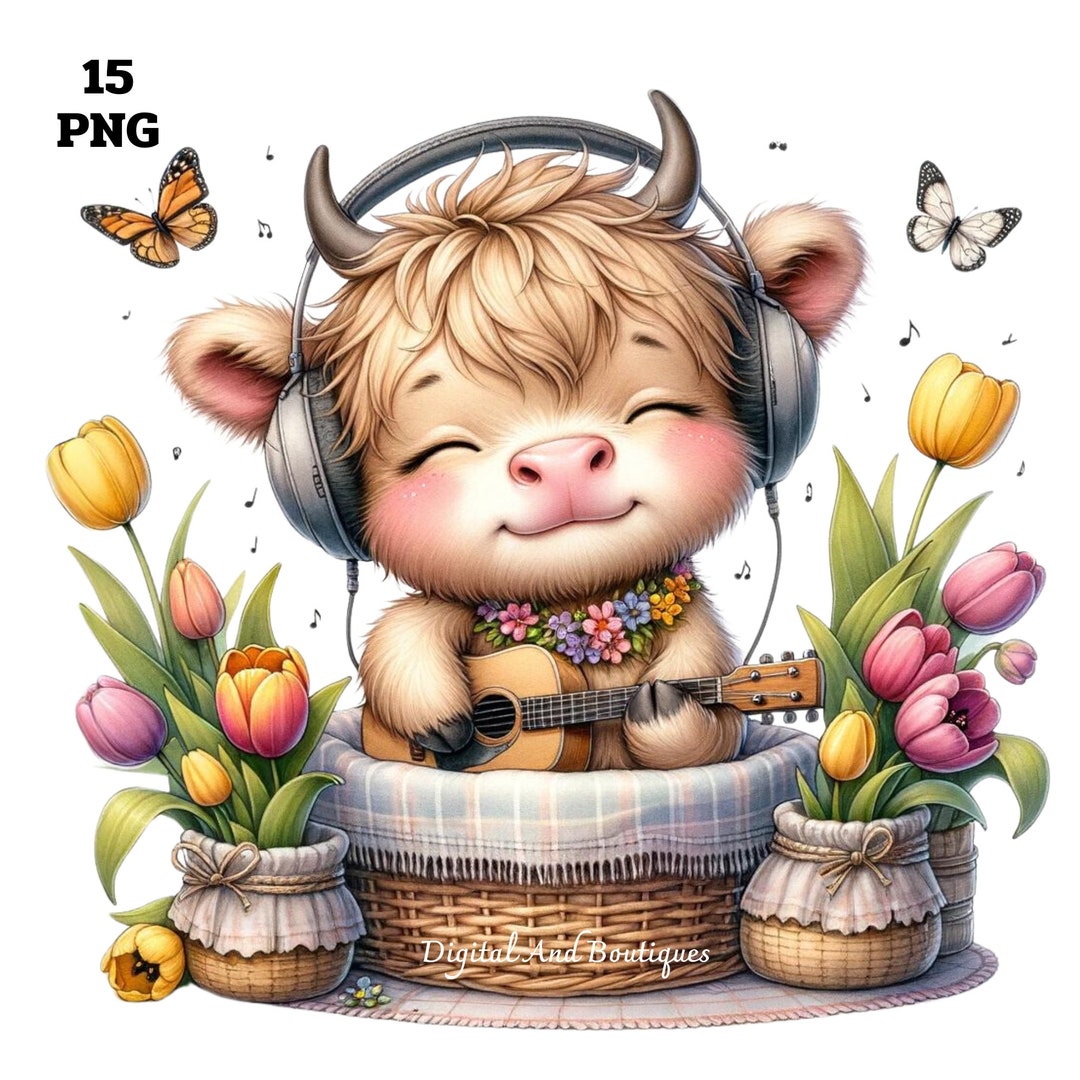 Musician Hyland Cow , Baby Hyland Cow, Musician Clipart, Tulips Hyland ...