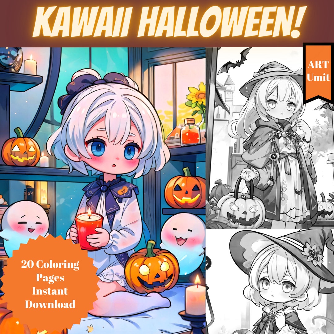 20 Kawaii Halloween Witches Grayscale Coloring Pages Printable - Etsy