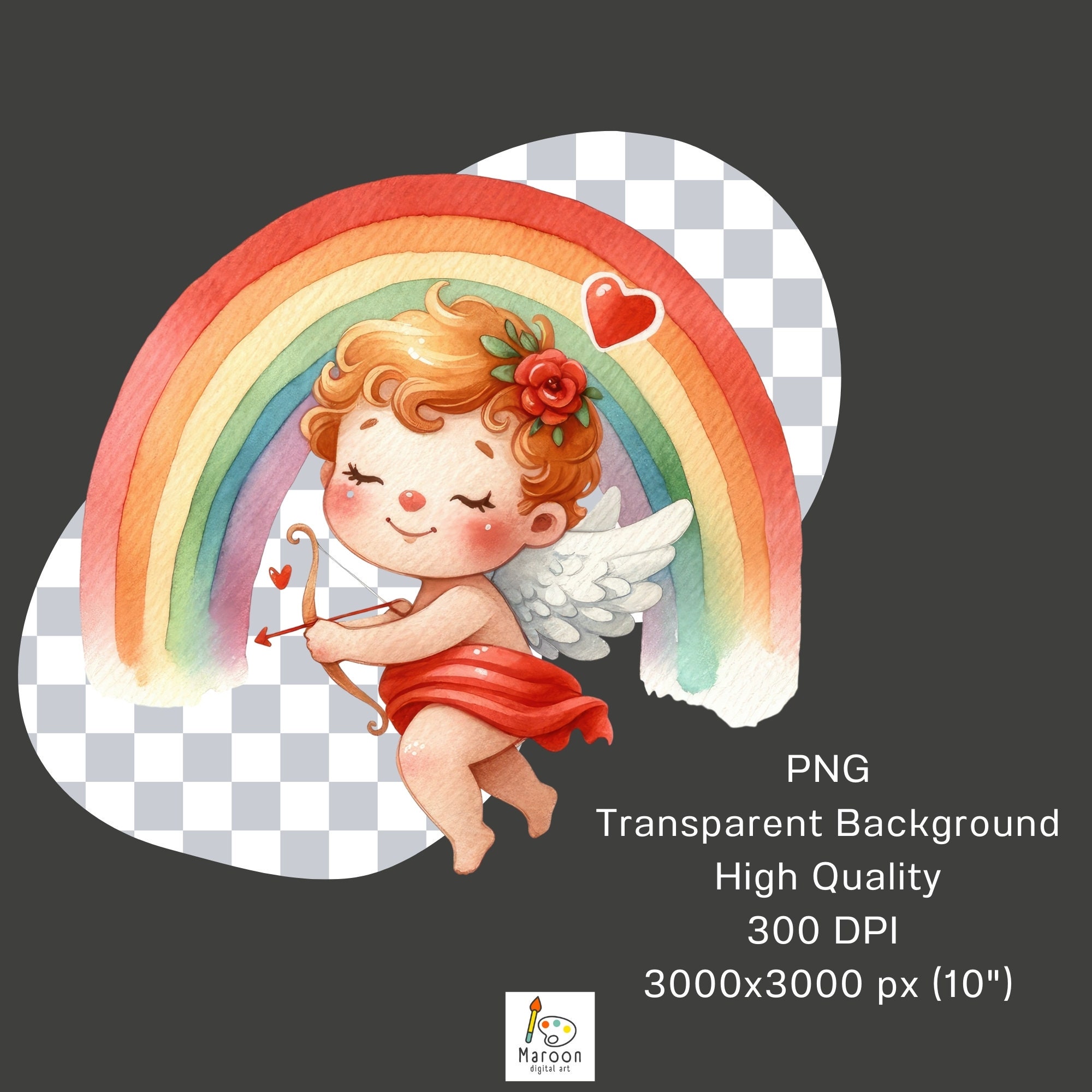 Watercolor Red Cupid Clipart, Romantic Valentine's Day, Clipart for ...