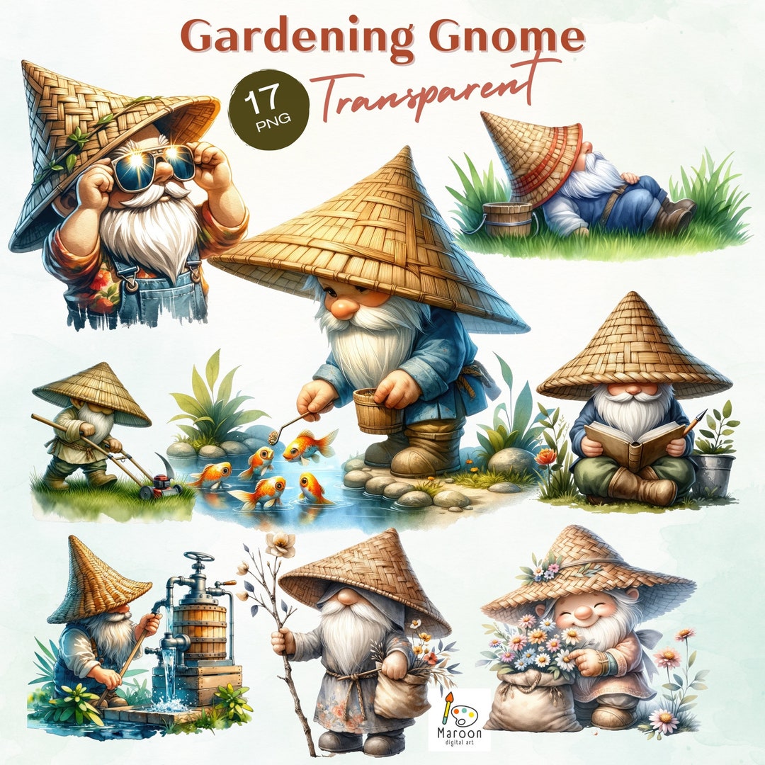 Watercolor Garden Gnome Clipart Bundle, Garden Clipart, Spring Gnome ...