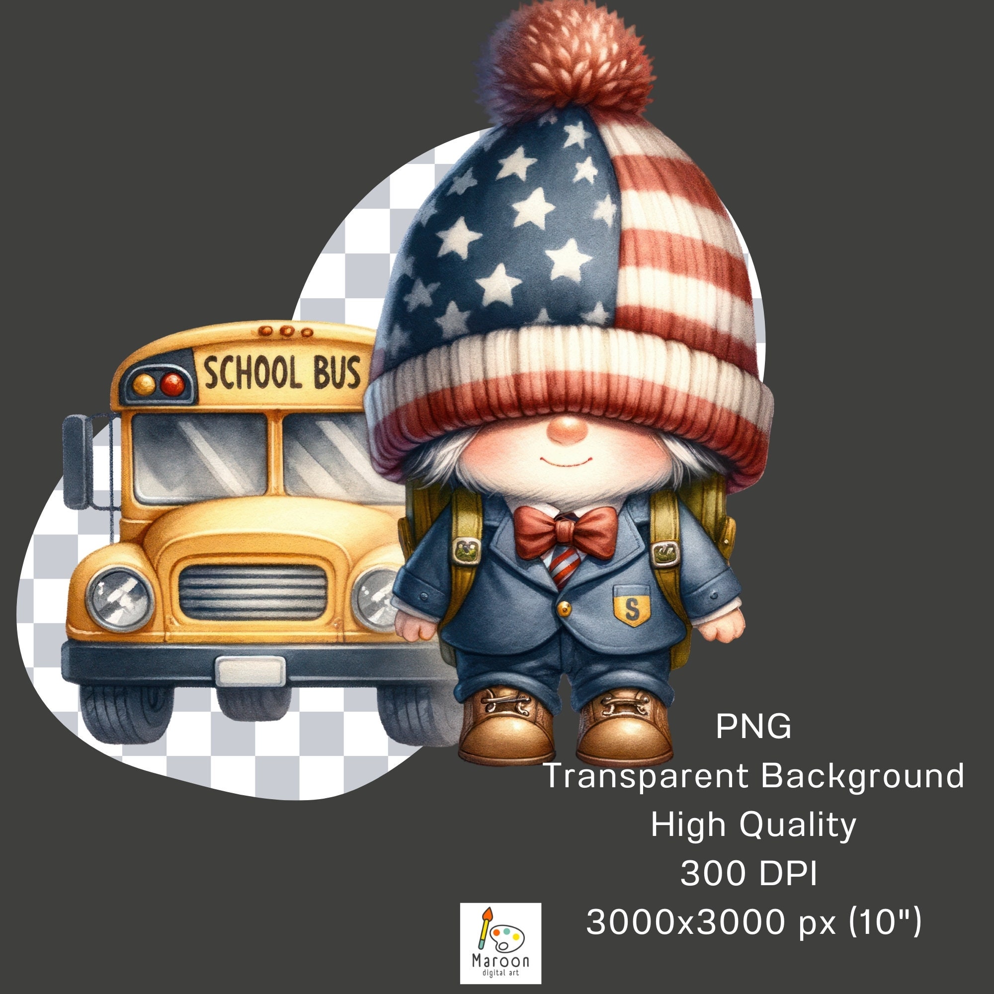 Watercolor Back to School Gnome Collection, Patriotic Digital Clipart ...