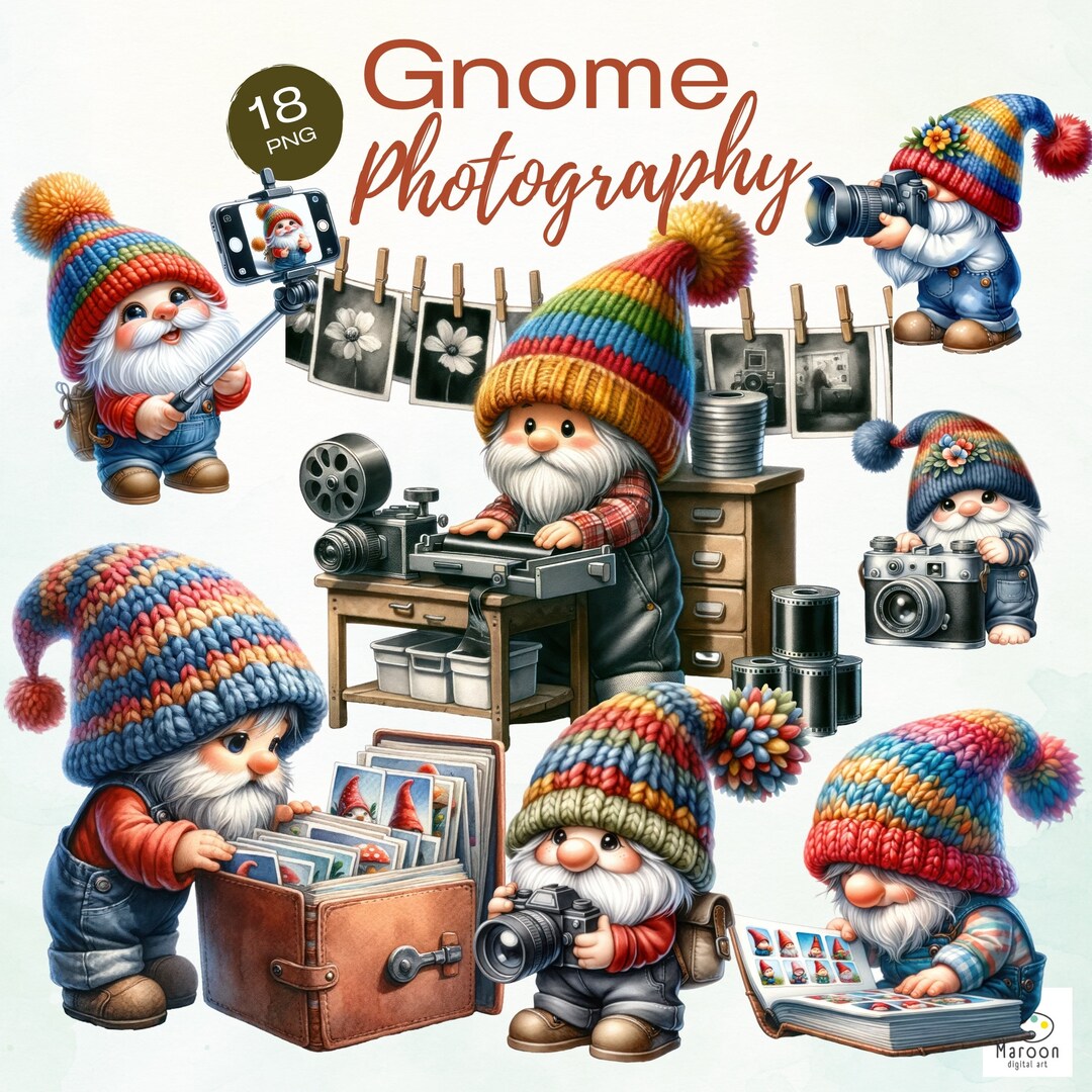 Watercolor Gnome Photographer Clipart Collection | Camera Gnome Art ...