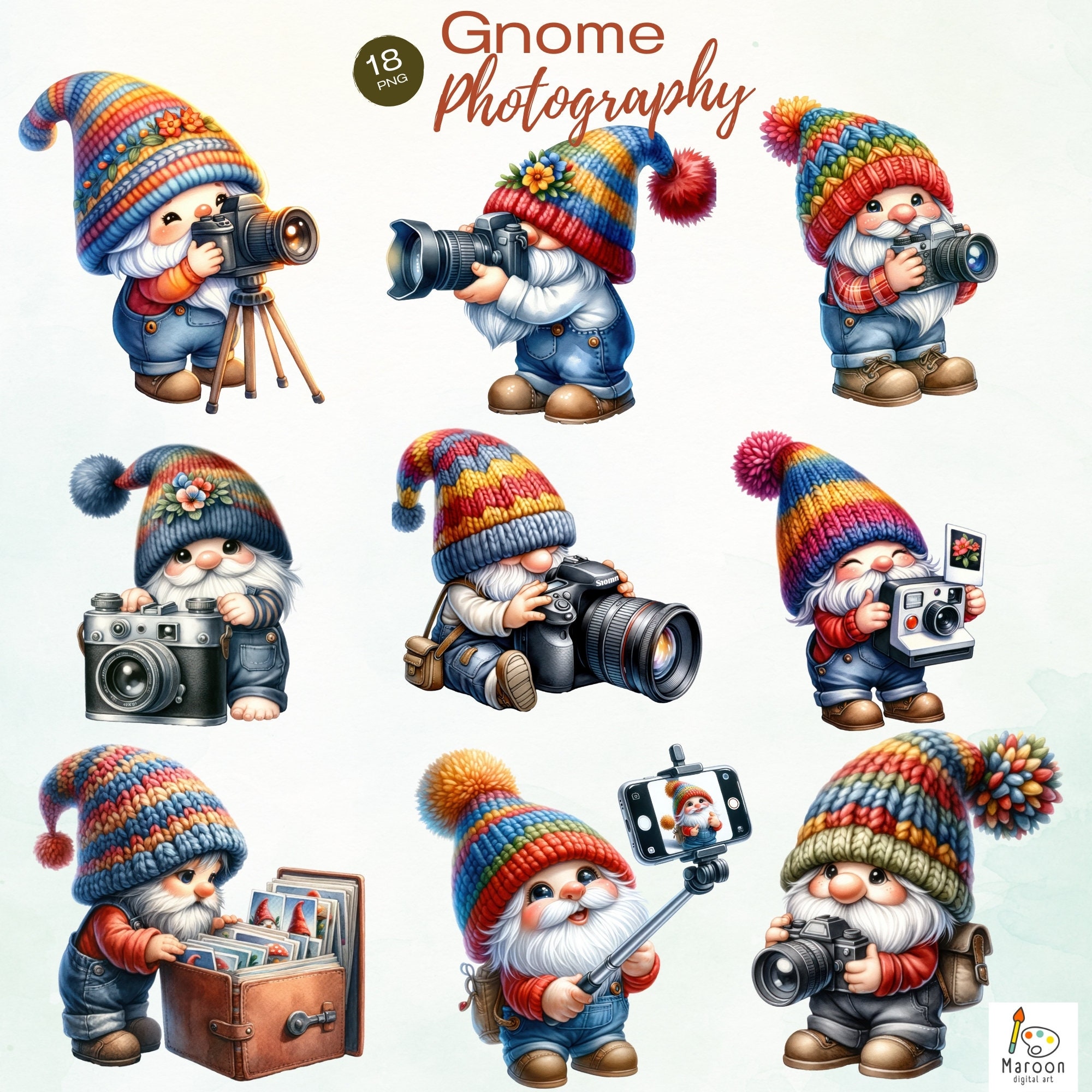 Watercolor Gnome Photographer Clipart Collection | Camera Gnome Art ...