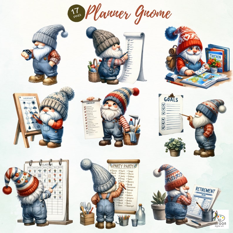 Watercolor Planner Gnome Clipart, Clipart for Commercial Use ...