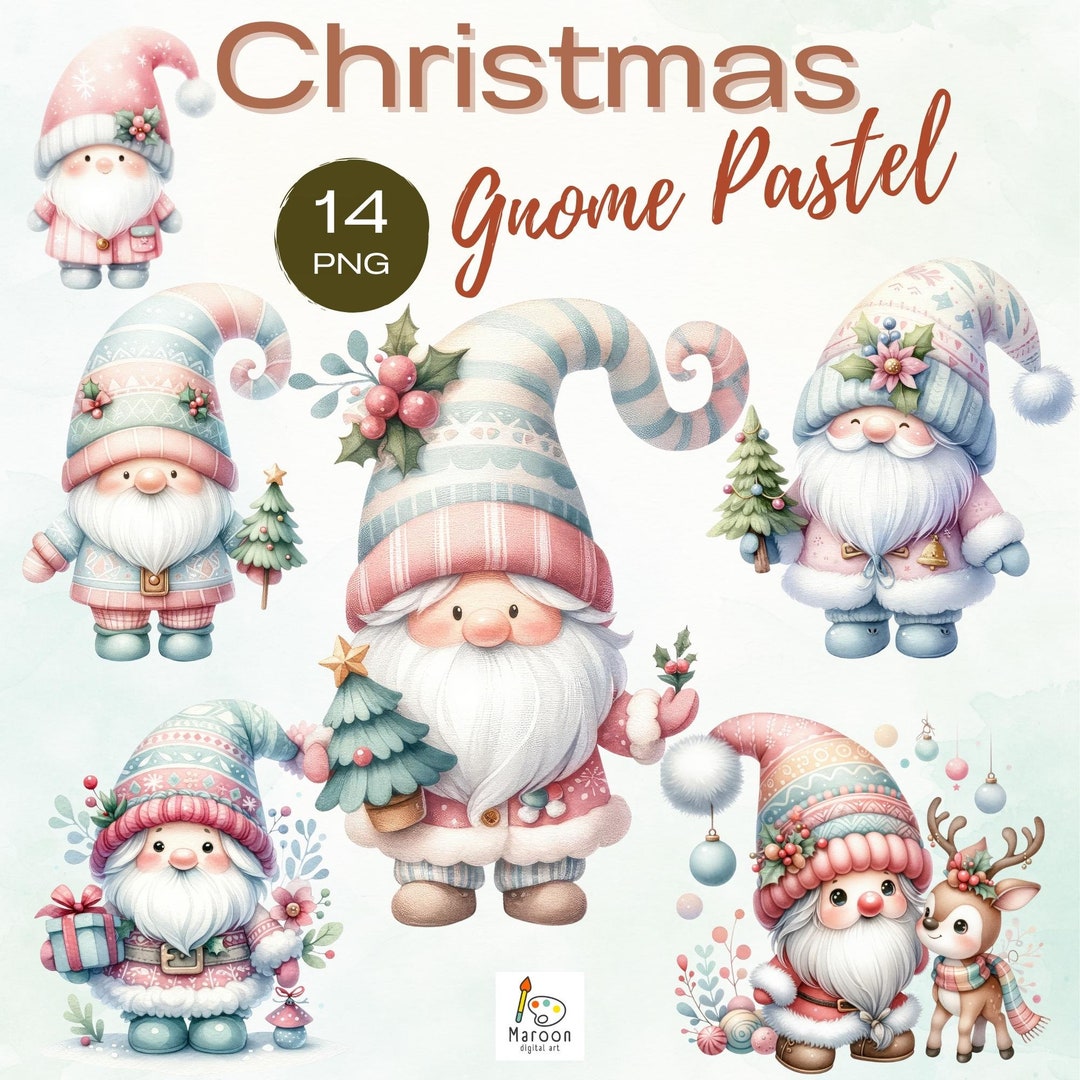 Watercolor Cute Gnome Christmas Clip Art Clipart for - Etsy