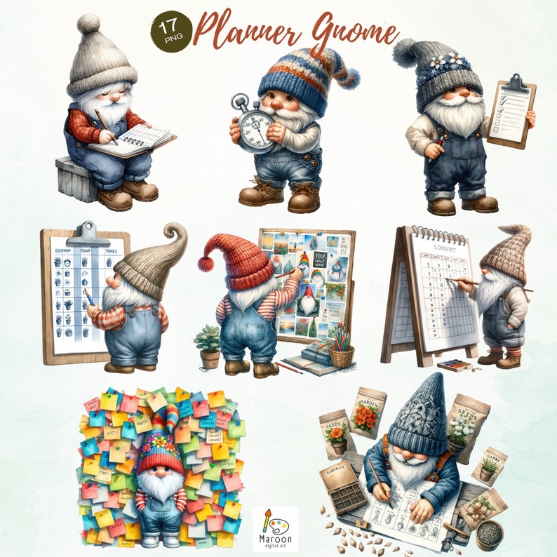 Watercolor Planner Gnome Clipart, Clipart for Commercial Use ...