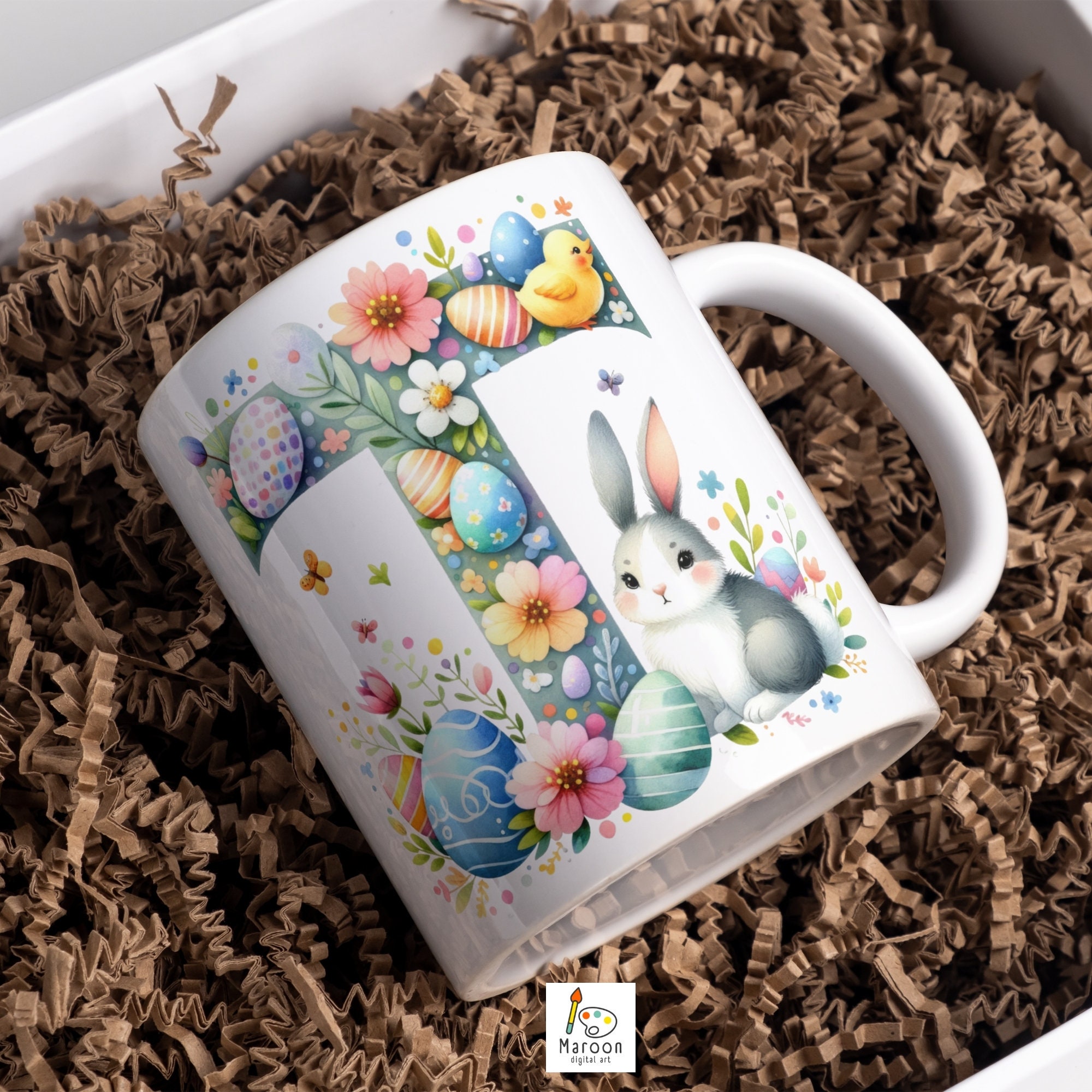 Watercolor Easter Alphabet Clipart With Bunnies and Eggs, Stylish PNG ...