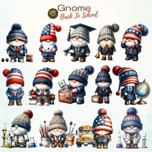 Watercolor Back to School Gnome Collection, Patriotic Digital Clipart ...