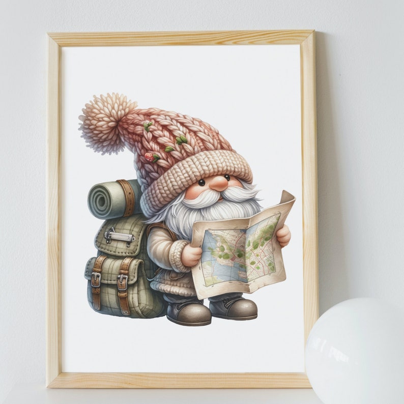 Watercolor Camping Gnome Clipart, Cute Gnome Backpack Travel Junk ...