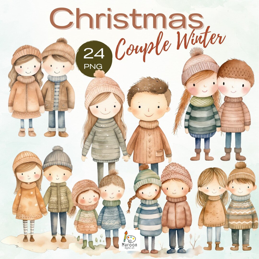 Winter Couple Clipart Watercolor Clipart Christmas Couple - Etsy