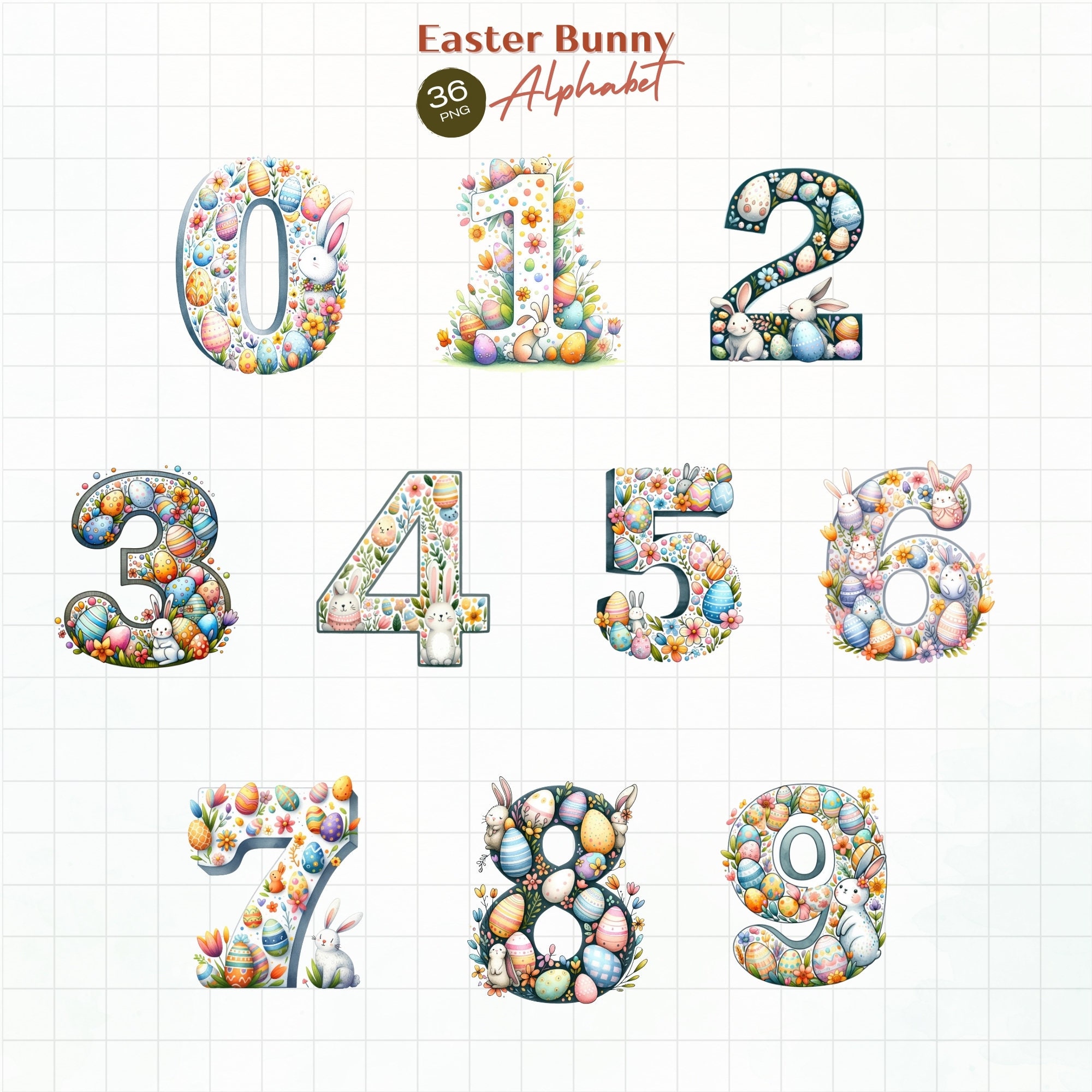 Watercolor Easter Alphabet Clipart With Bunnies and Eggs, Stylish PNG ...