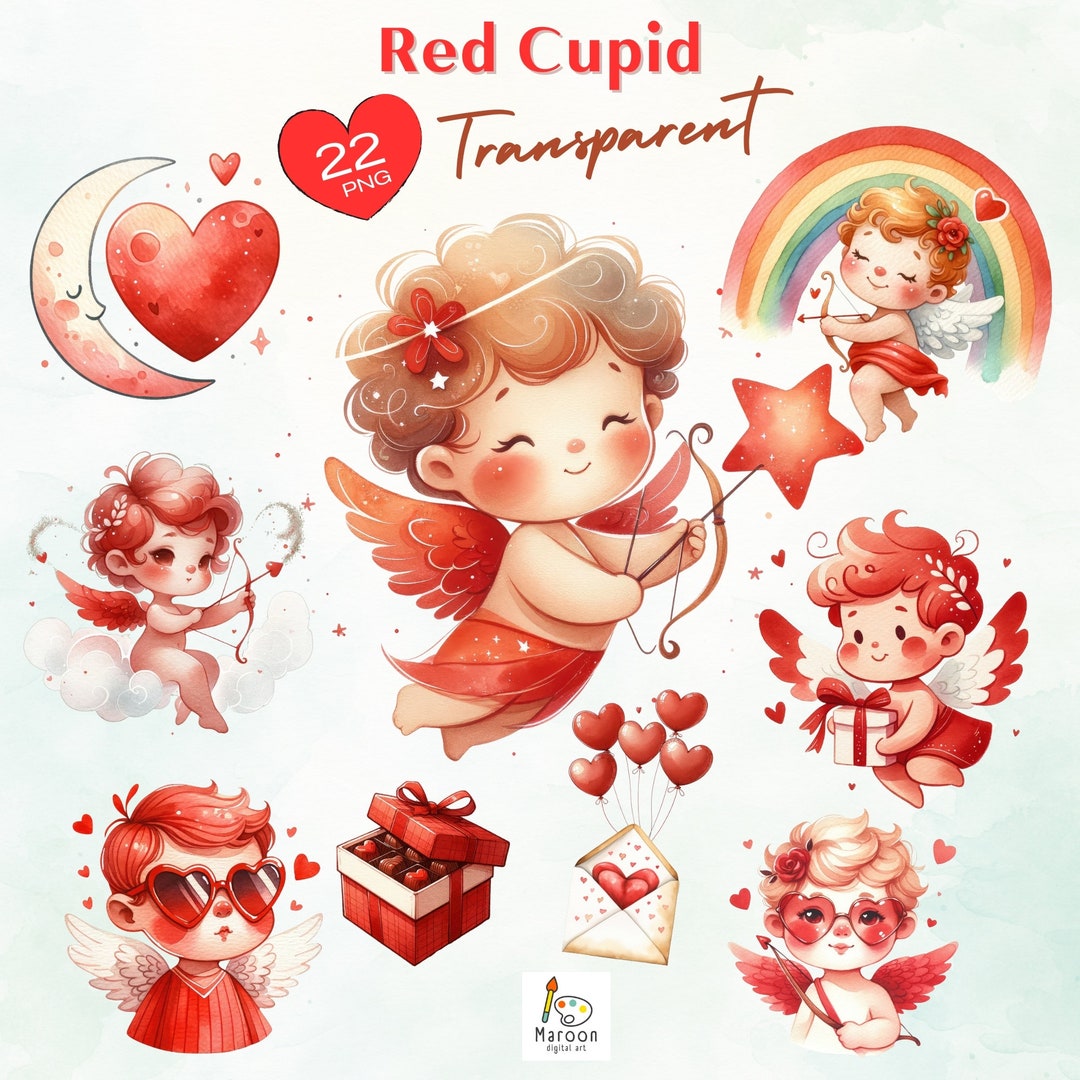 Watercolor Red Cupid Clipart, Romantic Valentine's Day, Clipart for ...