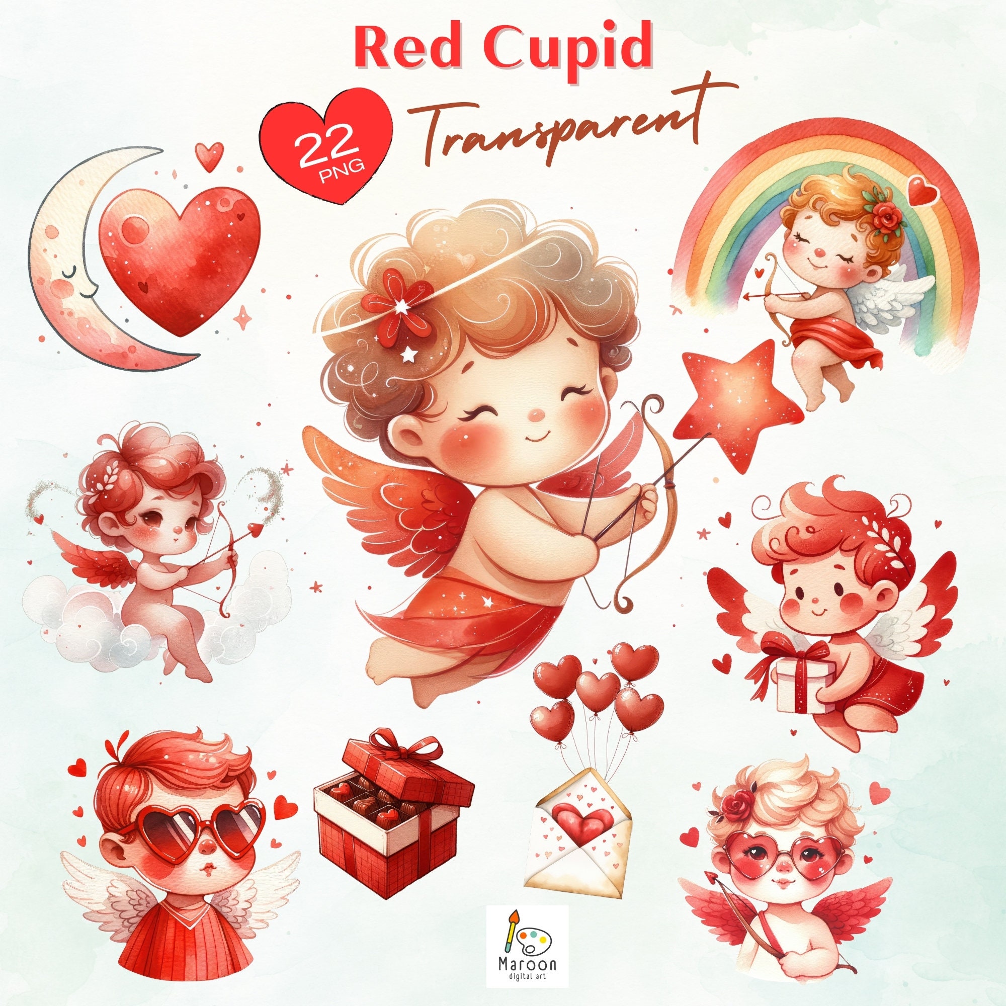 Watercolor Red Cupid Clipart, Romantic Valentine's Day, Clipart for ...