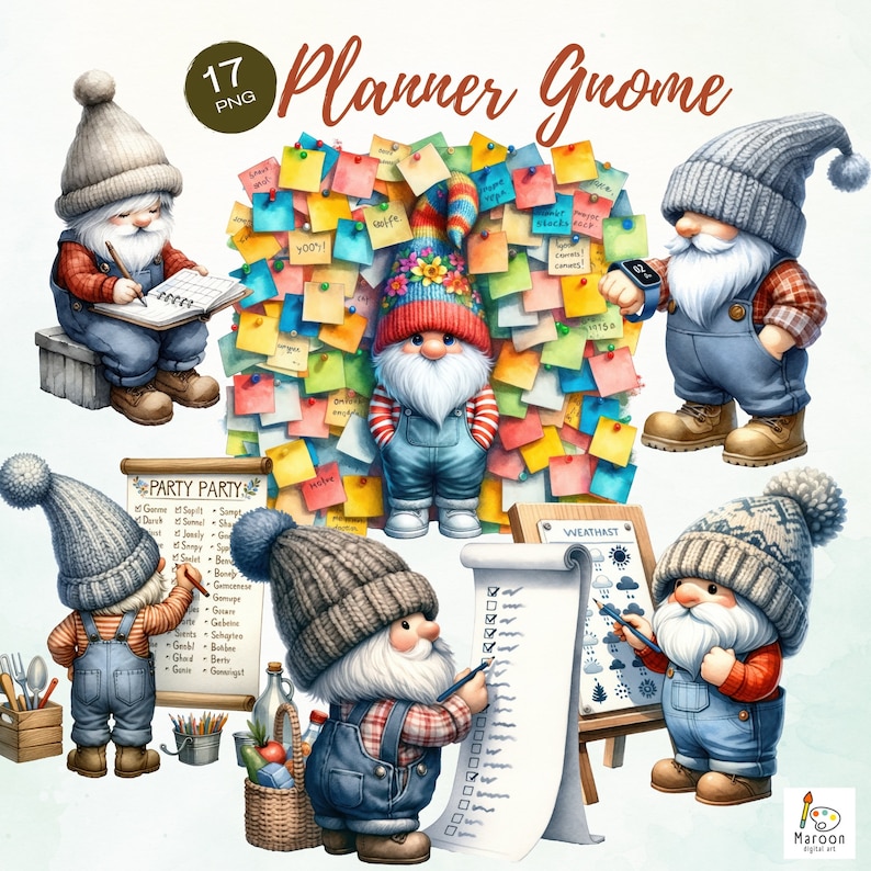 Watercolor Planner Gnome Clipart, Clipart for Commercial Use ...