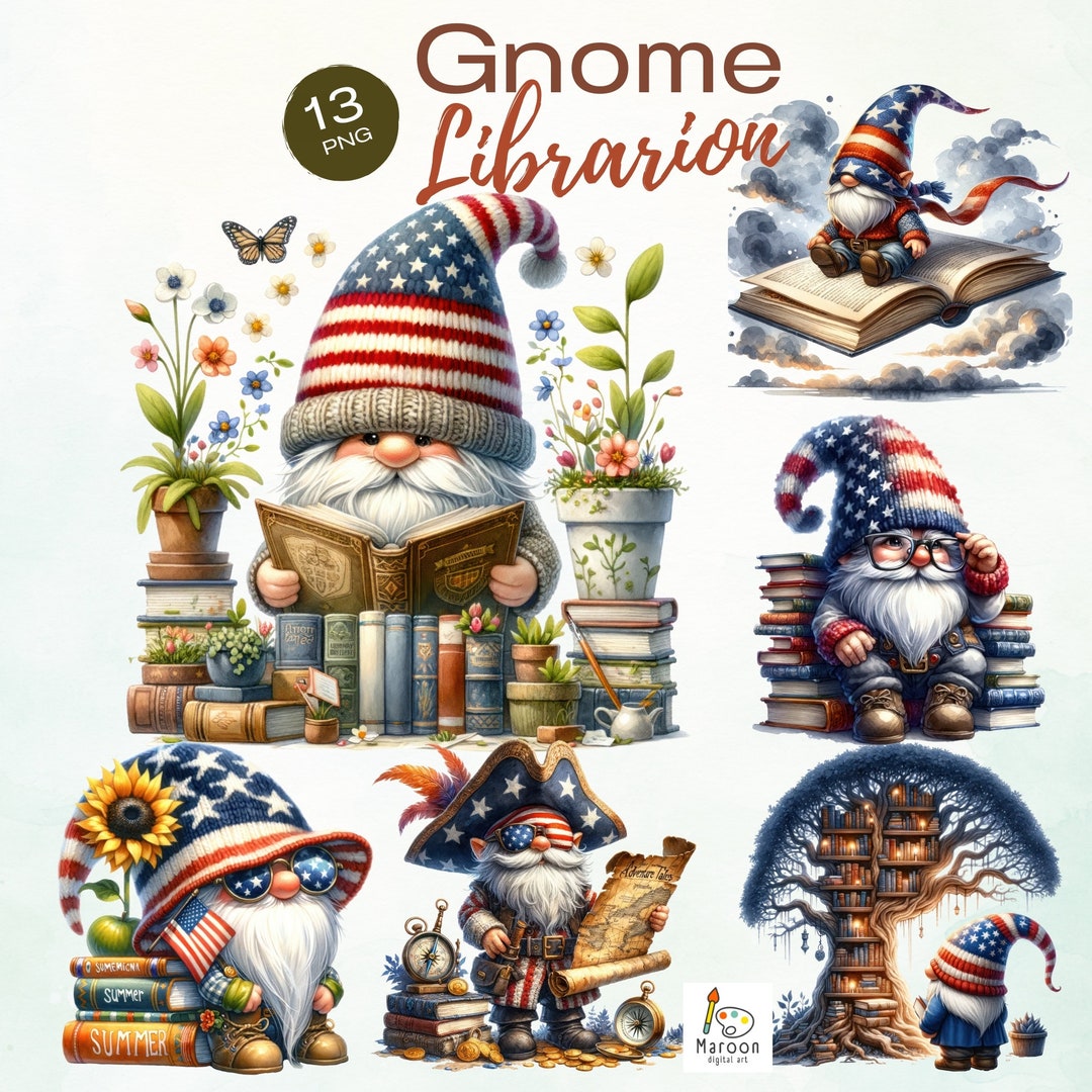 Watercolor Librarion Gnome Clipart |whimsical Gnomes | Enchanted ...