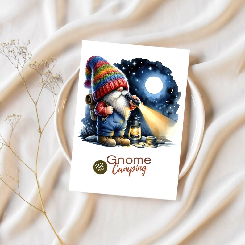 Watercolor Camping Gnome Clipart, Cute Gnome Backpack Travel Junk ...