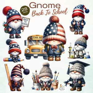 Watercolor Back to School Gnome Collection, Patriotic Digital Clipart ...