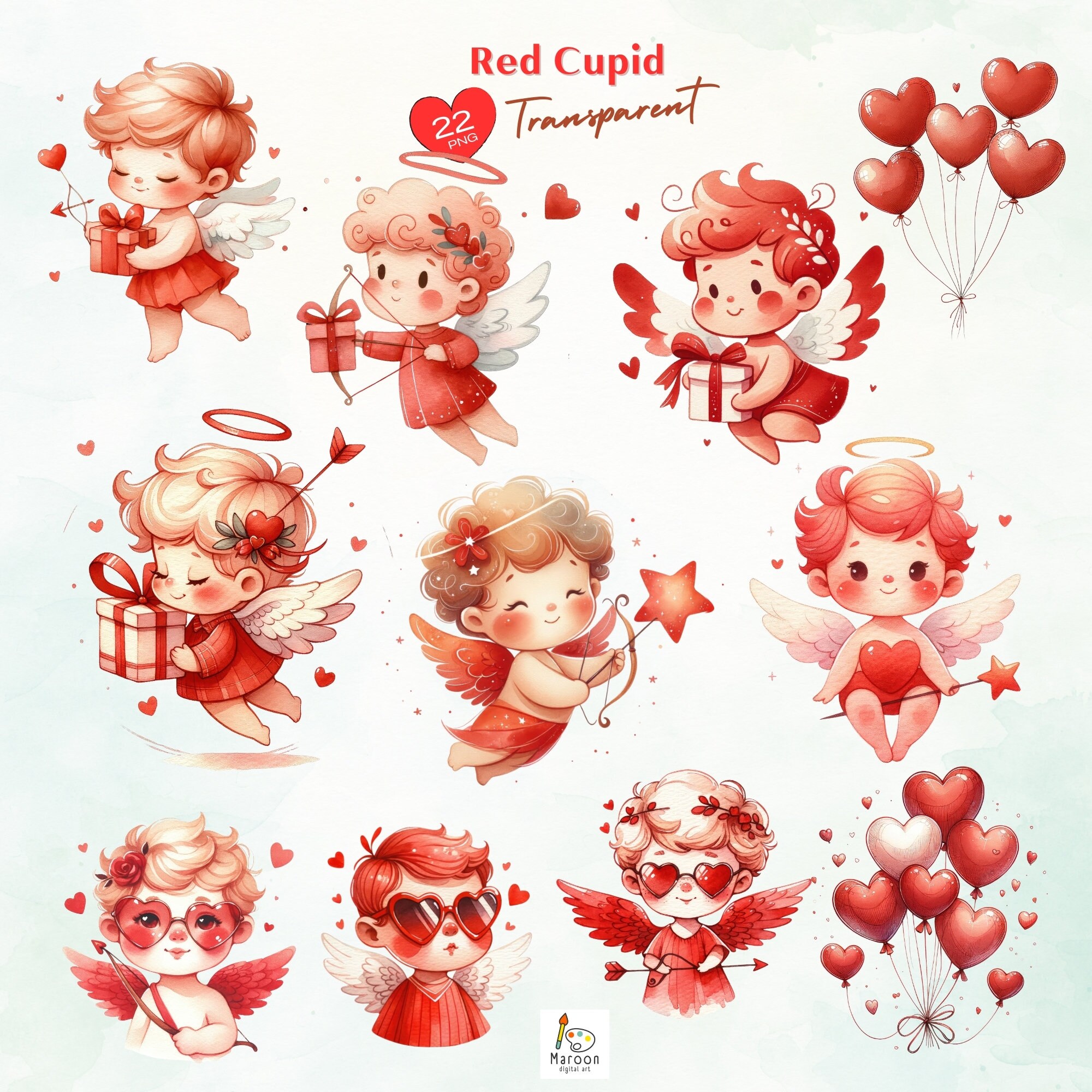 Watercolor Red Cupid Clipart, Romantic Valentine's Day, Clipart for ...