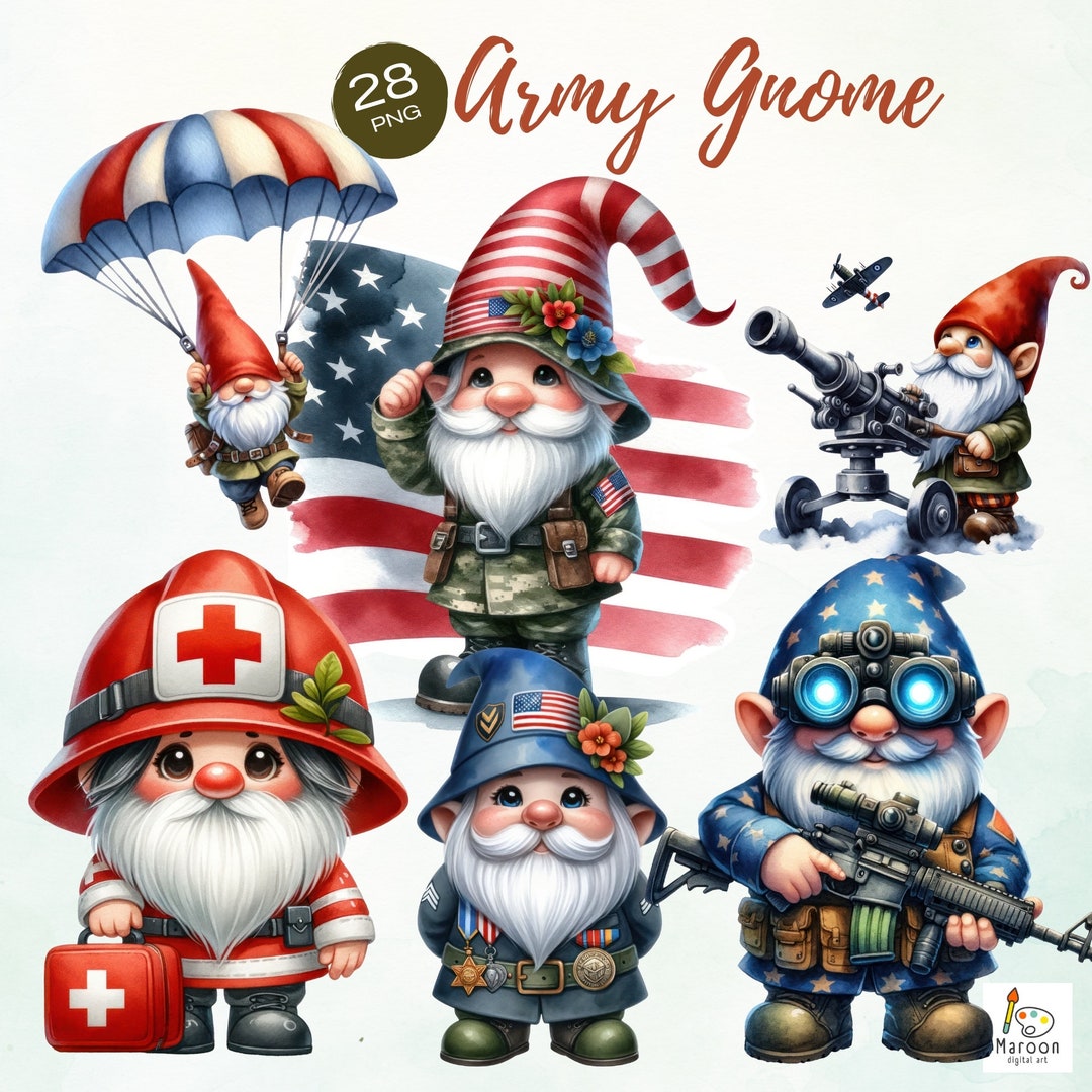 Watercolor Army Gnomes Clipart, Clipart for Commercial Use, Camouflage ...