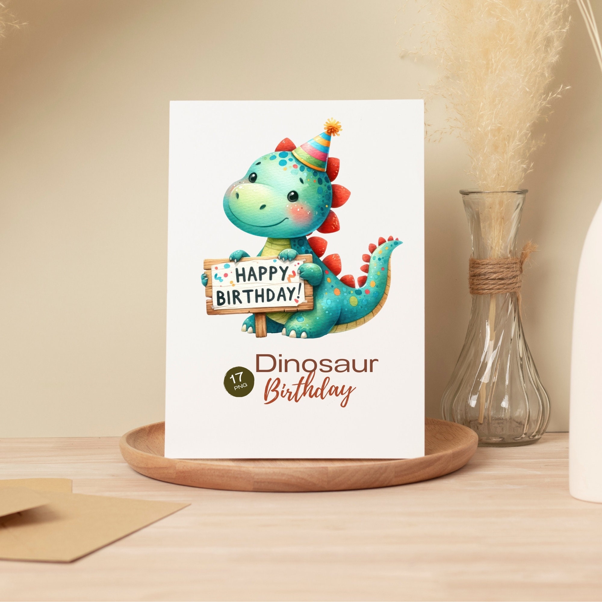Watercolor Dinosaur Birthday Party Clipart, Dino Party Extravaganza ...