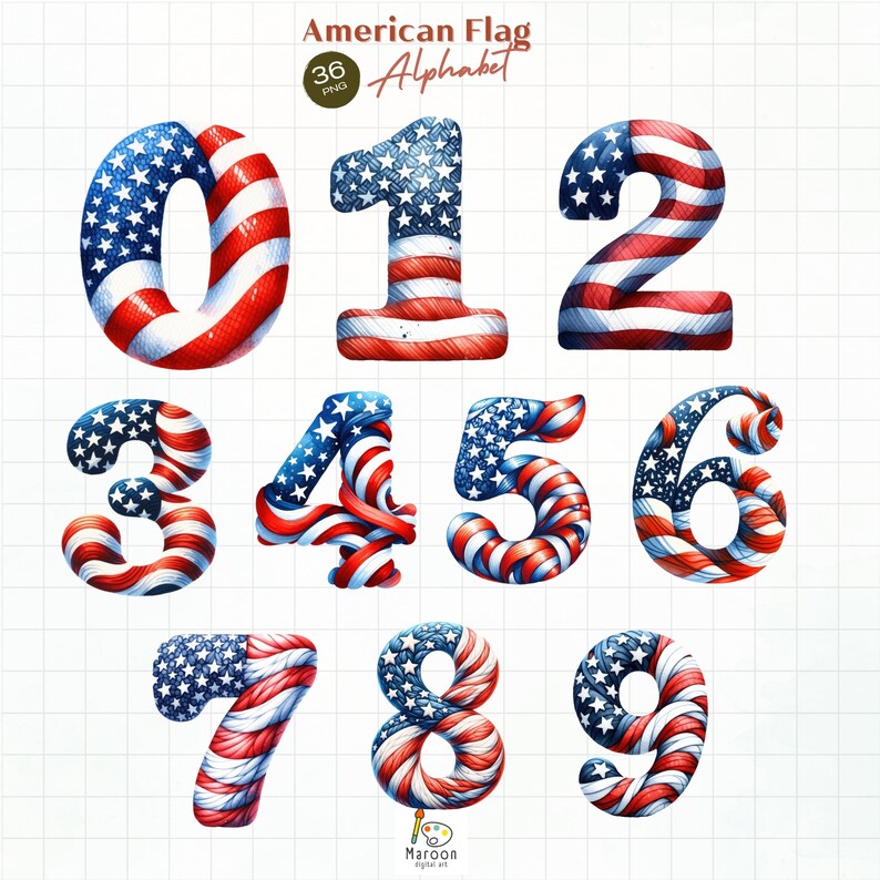 Watercolor American Flag Alphabet Clipart, Patriotic PNG Letters ...